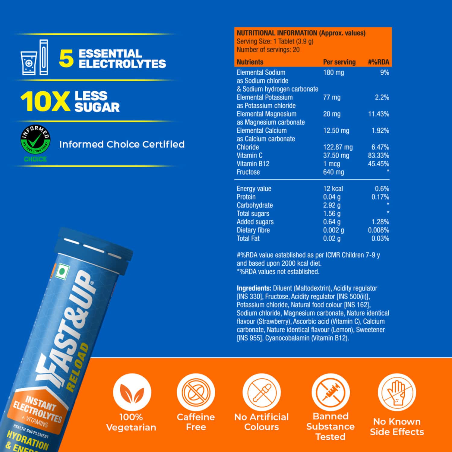 Buy FAST&UP RELOAD REHYDRATION DRINK WITH ELECTROLYTES - EFFERVESCENT ...
