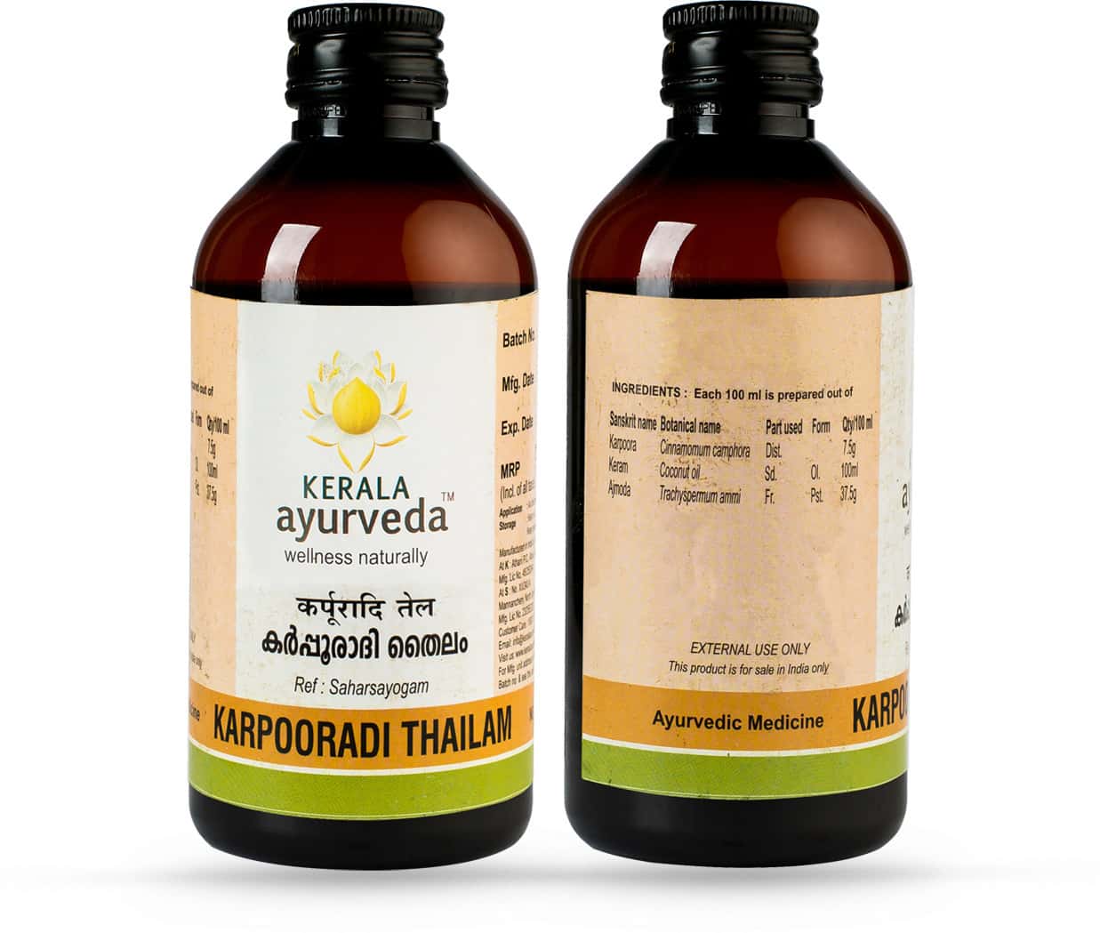 Buy KERALA AYURVEDA KARPOORADI THAILAM BODY OIL BOTTLE OF 200 ML Online ...