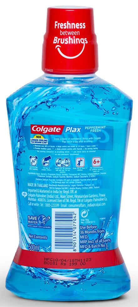 Buy Colgate Plax Peppermint Alcohol-Free Mouthwash Bottle Of 500 Ml ...
