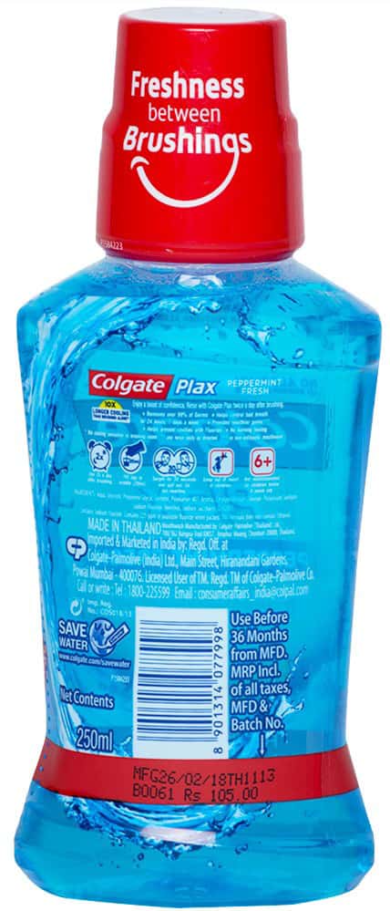 Buy Colgate Plax Peppermint Alcohol-Free Mouthwash Bottle Of 250 Ml ...
