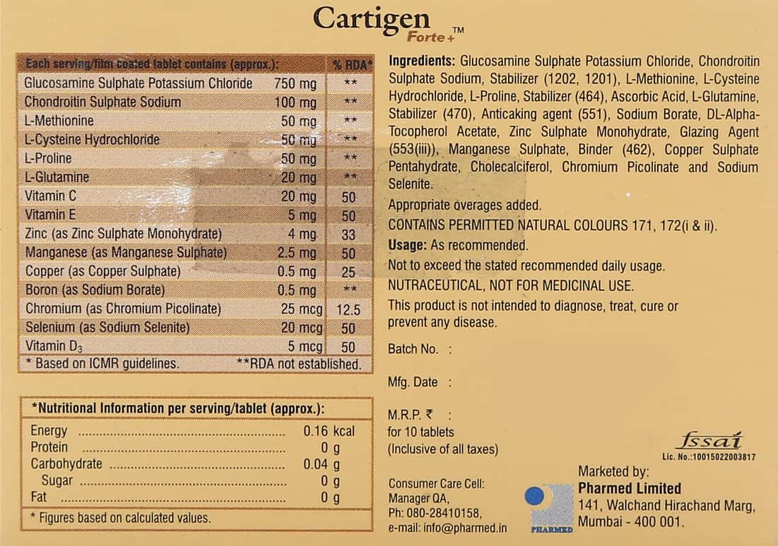 Buy CARTIGEN FORTE PLUS STRIP OF 10 TABLETS Online & Get Upto 60% OFF ...