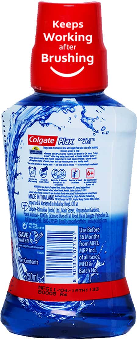 Buy COLGATE PLAX COMPLETE CARE ALCOHOL - FREE MOUTHWASH - 250 ML Online ...
