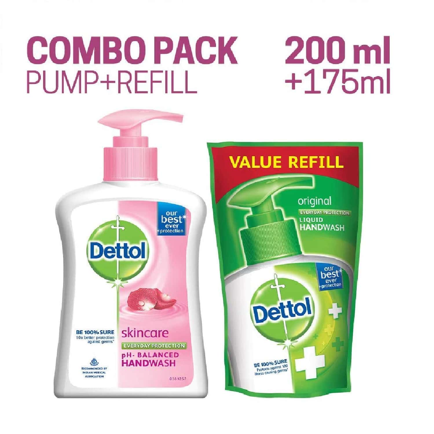 Buy DETTOL ORIGINAL HANDWASH PUMP + FREE SKINCARE REFILL 200ML + 175ML ...