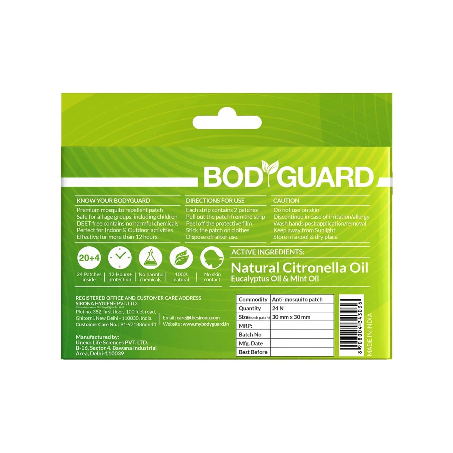 Buy Bodyguard Premium Natural Anti Mosquito Patch Packet Of 20 + 4 ...
