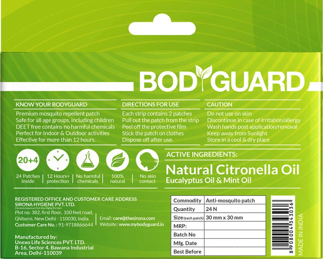 Buy BODYGUARD PREMIUM NATURAL ANTI MOSQUITO PATCH PACKET OF 20 + 4 ...
