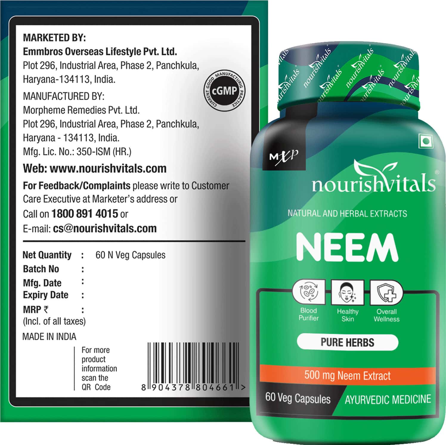 Buy NOURISHVITALS NEEM PURE HERBS 500 MG BLOOD PURIFIER & FOR HEALTHY ...