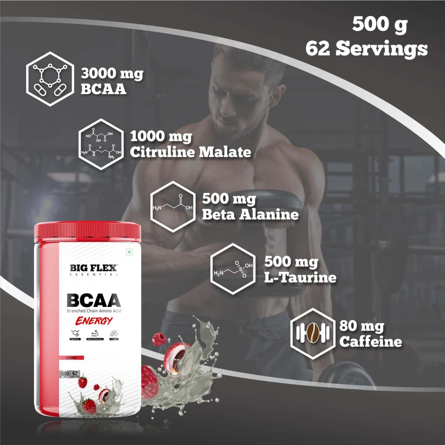 Buy BIGFLEX ESSENTIAL BCAA ENERGY LYCHEE (500GM) - JAR Online & Get Upto 60% OFF at PharmEasy