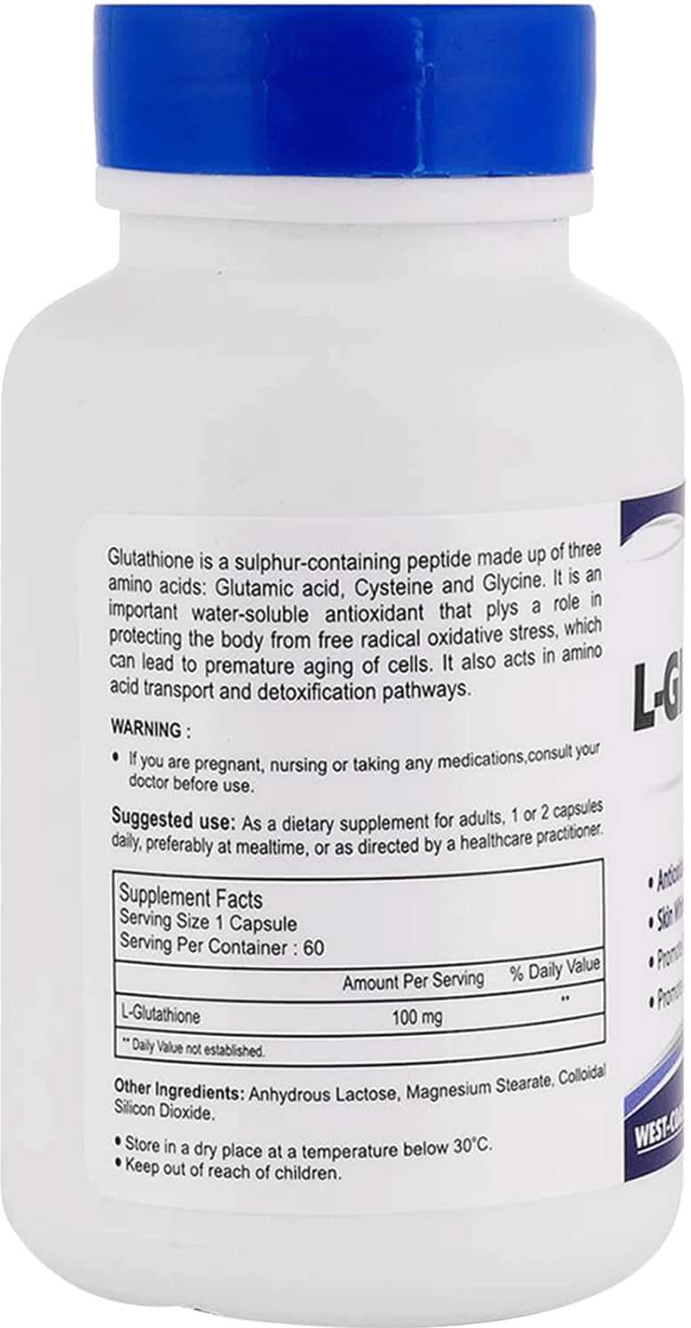 Buy HEALTHVIT L-GLUTATHIONE REDUCED 100MG SKIN WHITENING SUPPLEMENT 60 ...