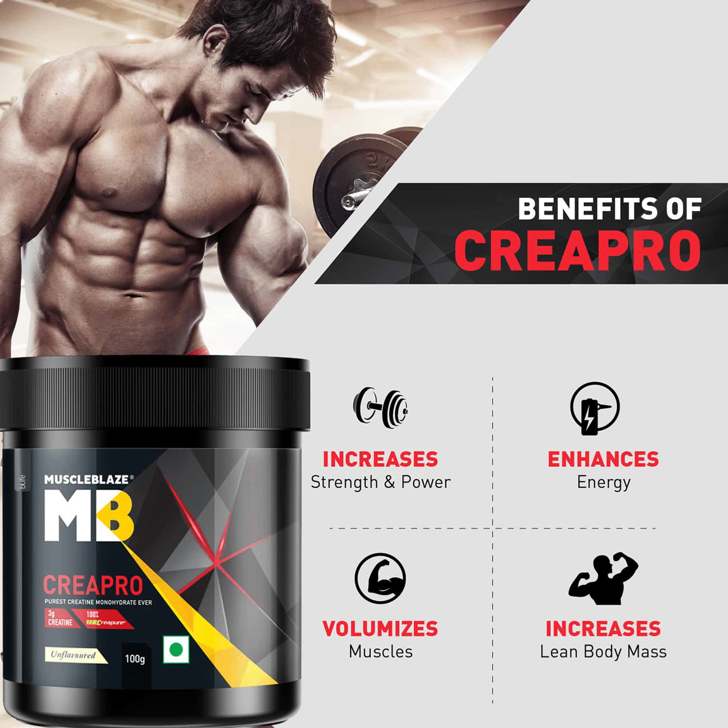 Buy MUSCLEBLAZE CREAPRO CREATINE WITH 100% CREAPURE 100G (UNFLAVOURED ...