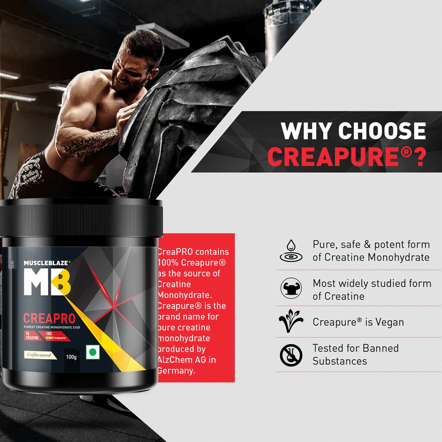 Buy MUSCLEBLAZE CREAPRO CREATINE WITH 100% CREAPURE 100G (UNFLAVOURED ...