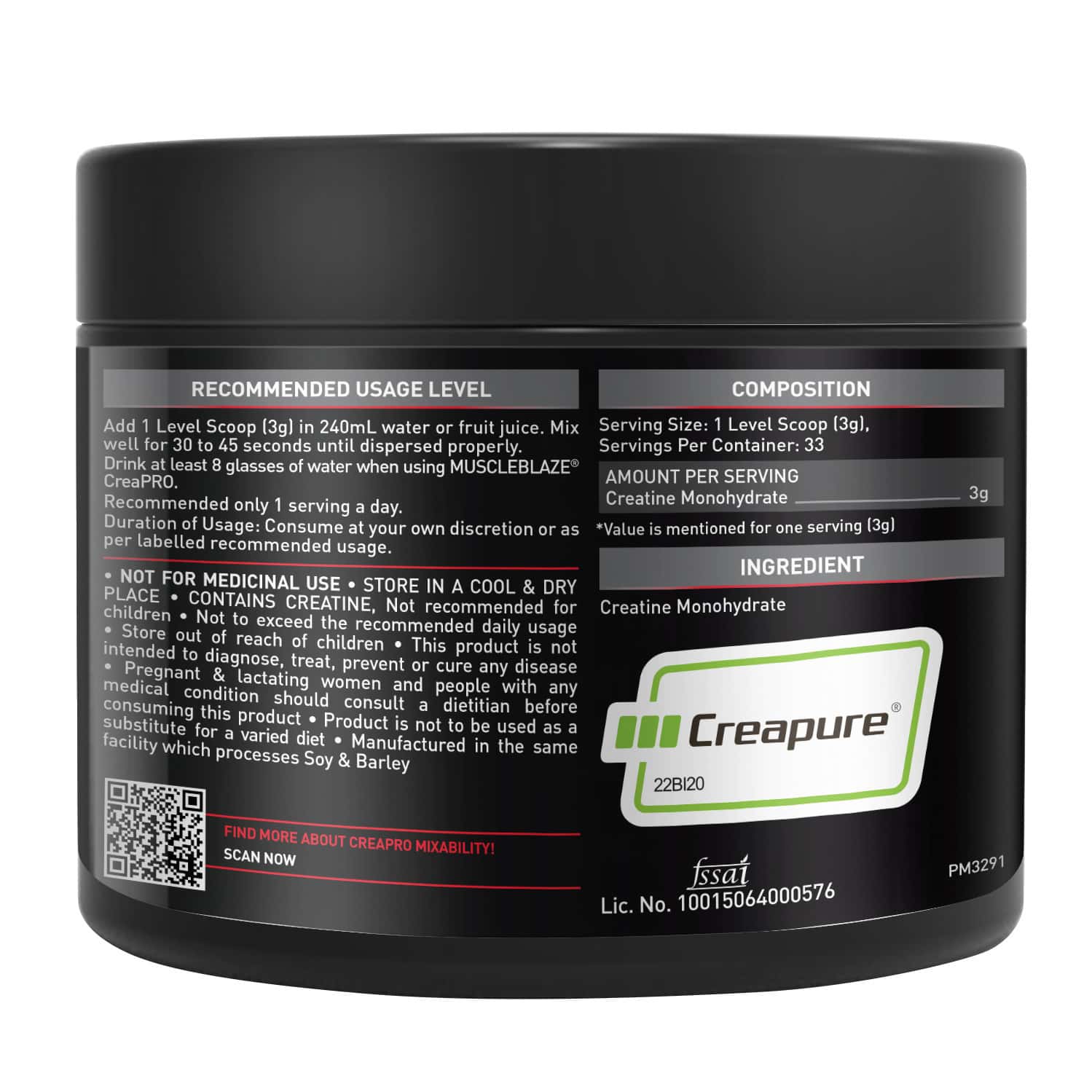 Buy MUSCLEBLAZE CREAPRO CREATINE WITH 100% CREAPURE 100G (UNFLAVOURED ...