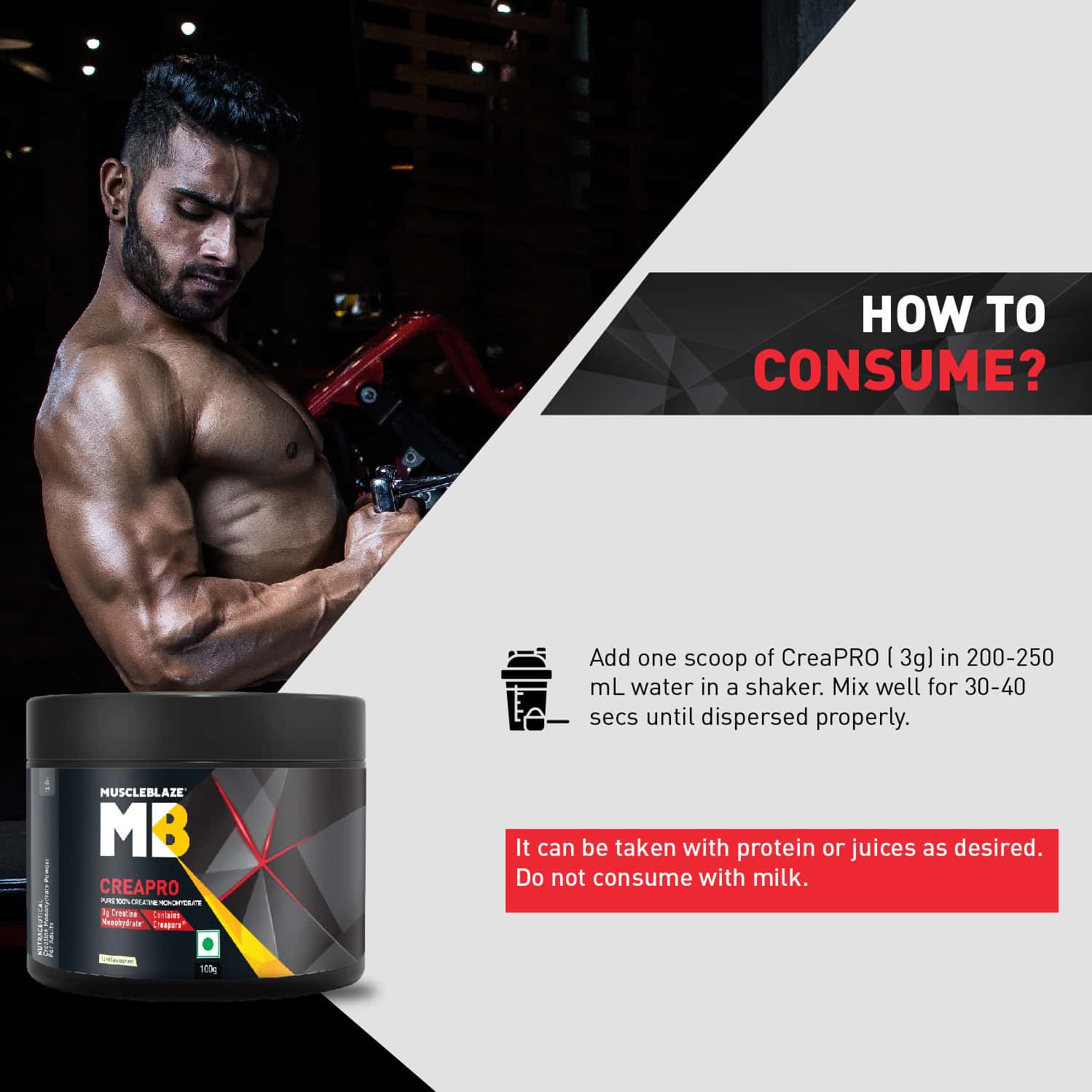 Buy MUSCLEBLAZE CREAPRO CREATINE WITH 100% CREAPURE 100G (UNFLAVOURED ...