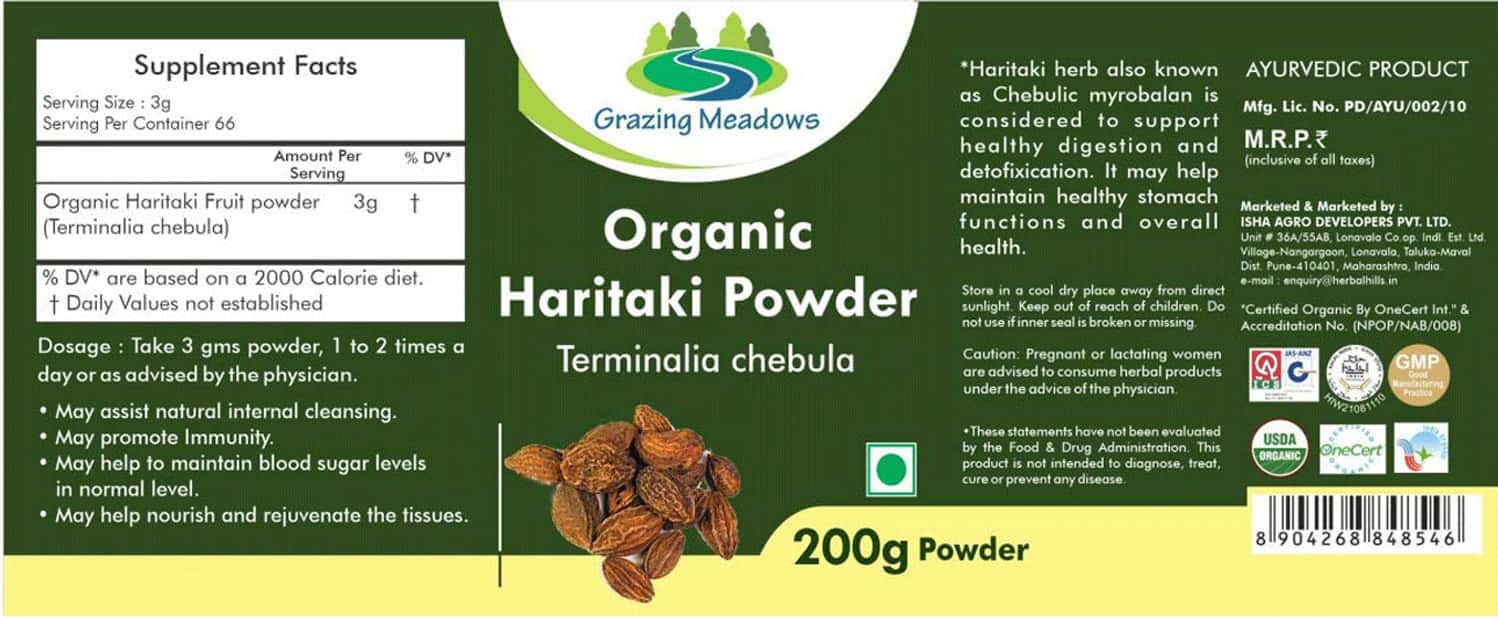 Buy GRAZING MEADOWS ORGANIC HARITAKI POWDER | TERMINALIA CHEBULA ...