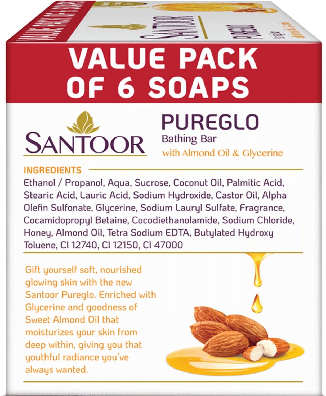 Buy SANTOOR GLYCERINE PUREGLO SOAP 125G (PACK OF 6) Online & Get Upto ...