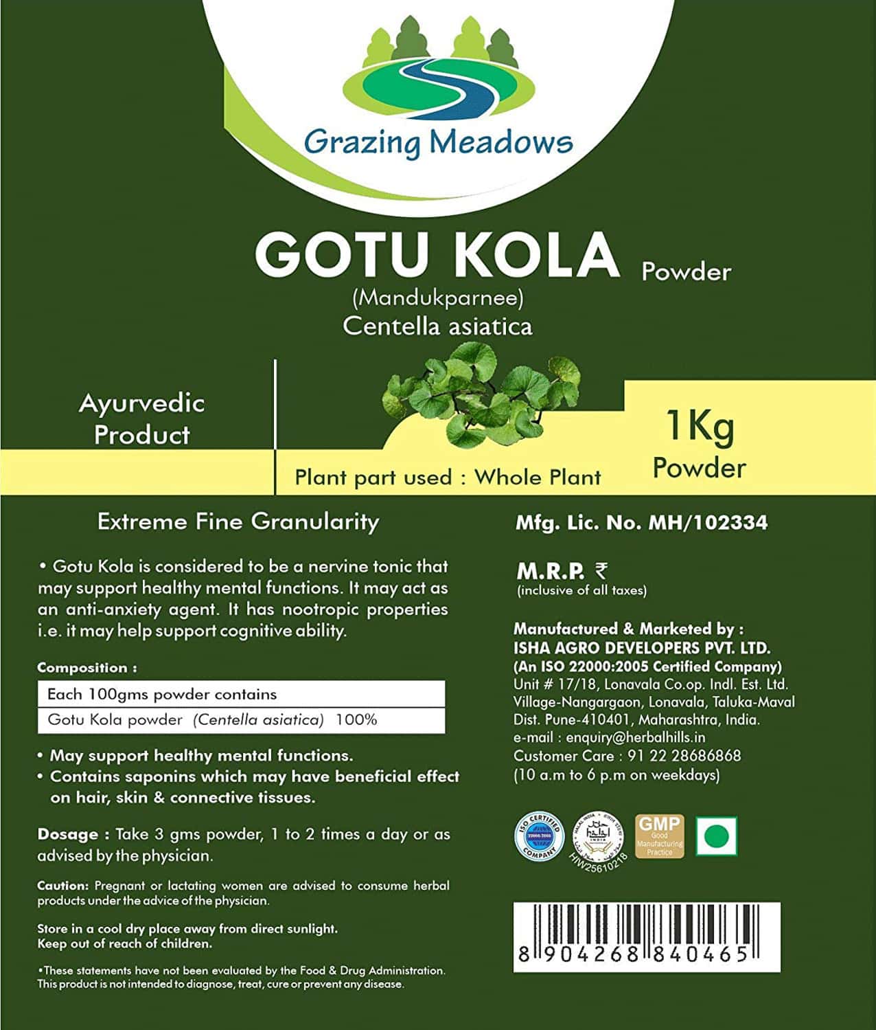 Buy GRAZING MEADOWS GOTU KOLA POWDER - 1 KG Online & Get Upto 60% OFF ...