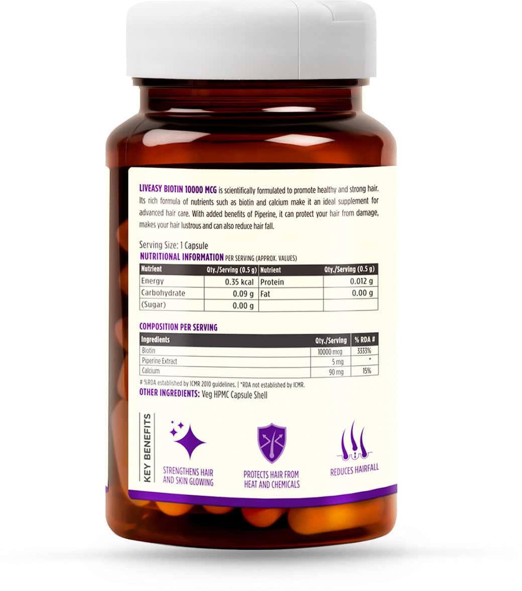 Buy LIVEASY WELLNESS BIOTIN 10000MCG WITH CALCIUM - PREVENTS HAIR FALL ...