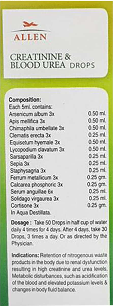 Buy ALLEN A87 CREATININE & BLOOD UREA DROP 30ML Online & Get Upto 60% ...