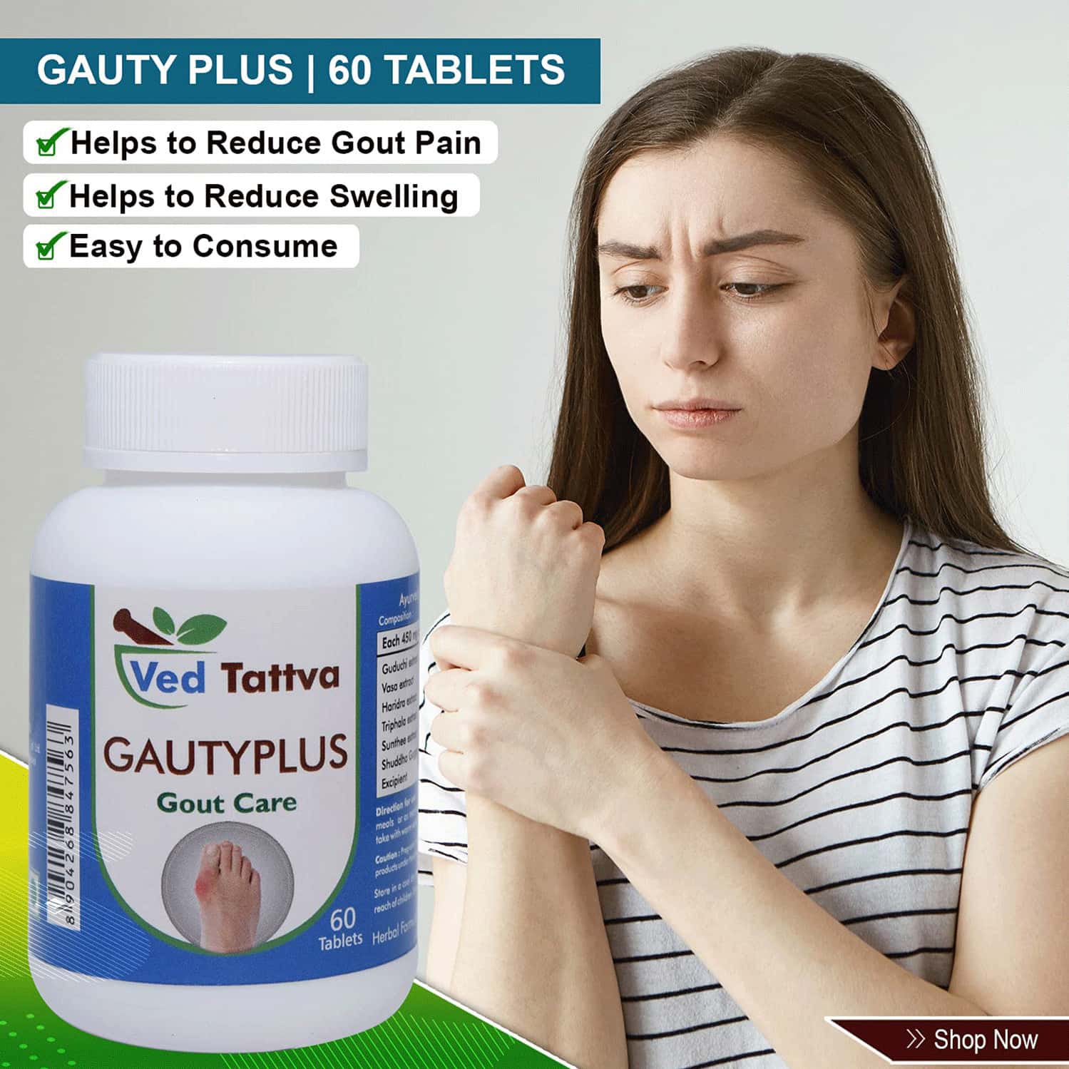 Buy VED TATTVA GAUTY PLUS 60 TABLETS NATURAL SUPPLEMENT FOR GAUT CARE ...
