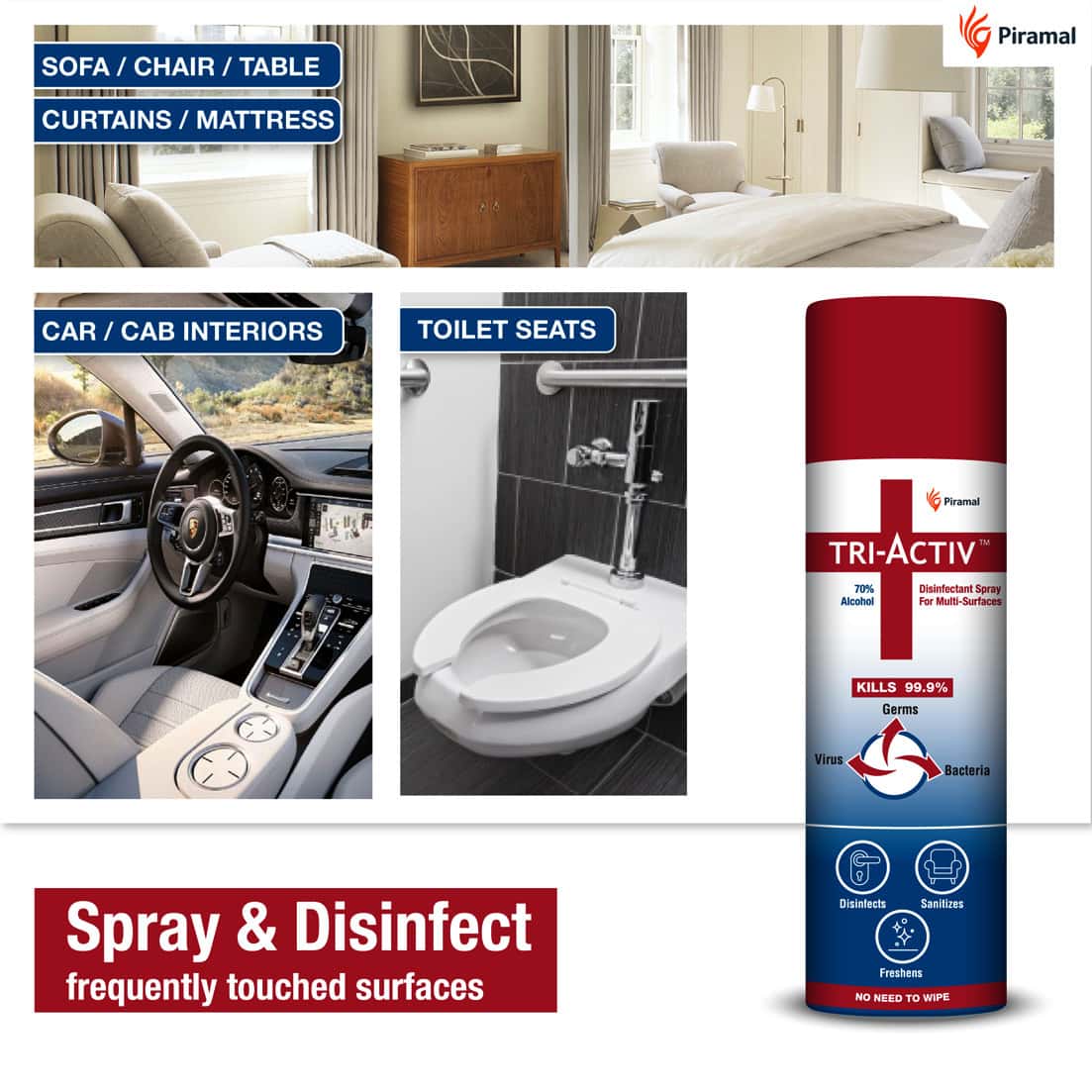 Buy TRI-ACTIV DISINFECTANT SPRAY FOR MULTI-SURFACES 70% ALCOHOL BASED ...
