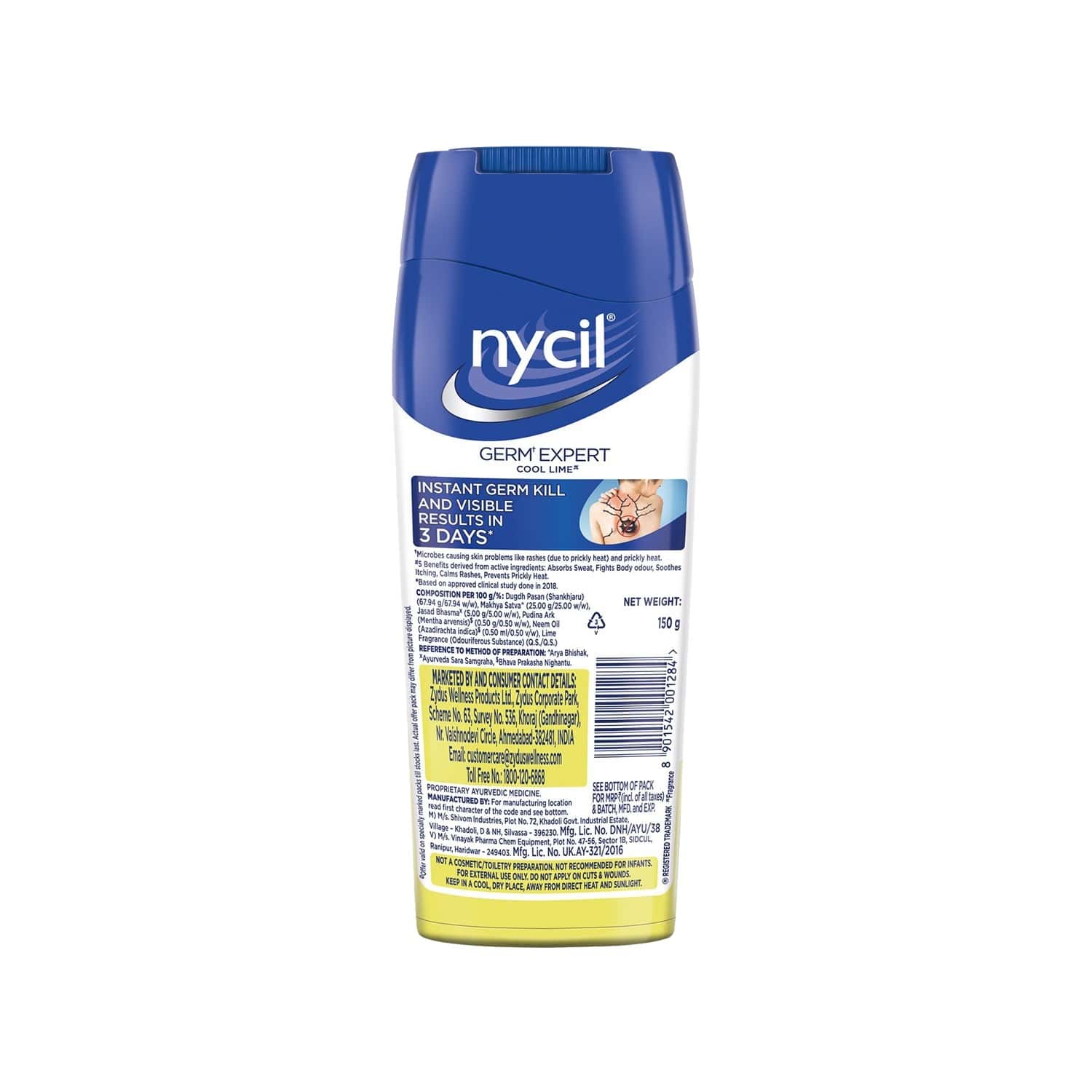 Buy Nycil Cool Lime Prickly Heat Powder Bottle Of 150 G (Cool Herbal ...