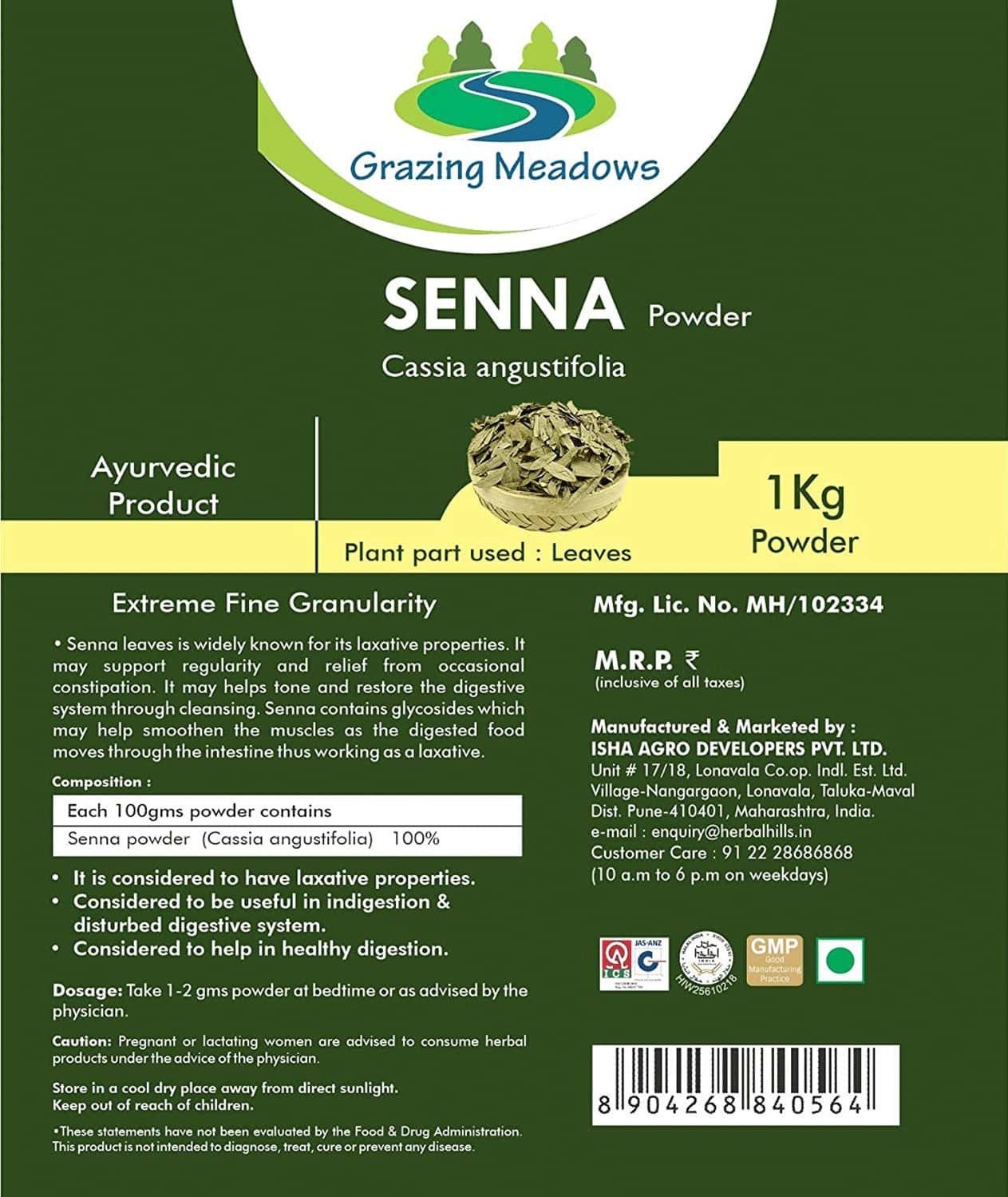 Buy GRAZING MEADOWS SENNA POWDER - 1 KG (PACK OF 4) Online & Get Upto ...
