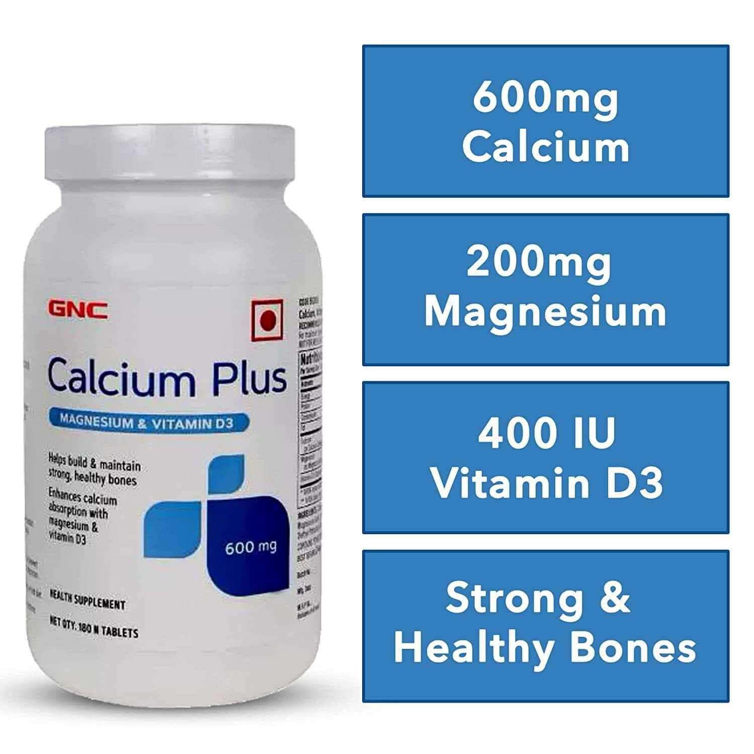 Buy GNC CALCIUM PLUS WITH MAGNESIUM & VITAMIN D3 | STRENGTHENS BONES | 600MG | 180 CAPSULES ...