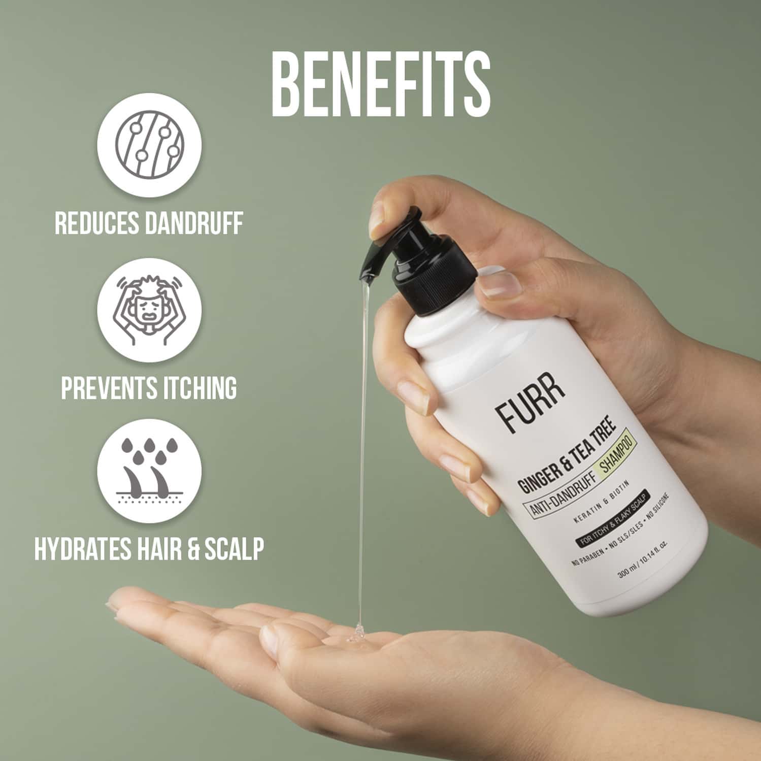 Buy FURR GINGER & TEA TREE ANTI DANDRUFF SHAMPOO - 300 ML | BLOCKS DHT ...