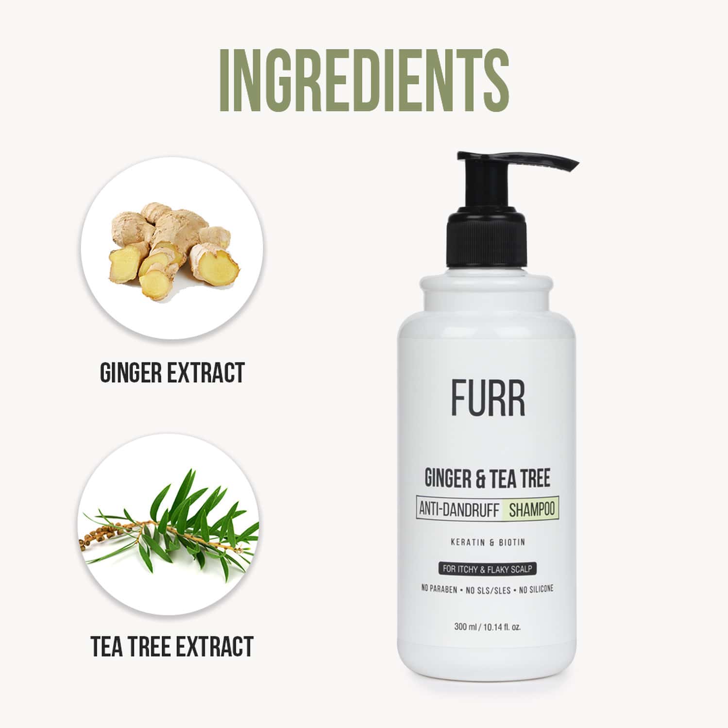 Buy FURR GINGER & TEA TREE ANTI DANDRUFF SHAMPOO - 300 ML | BLOCKS DHT ...