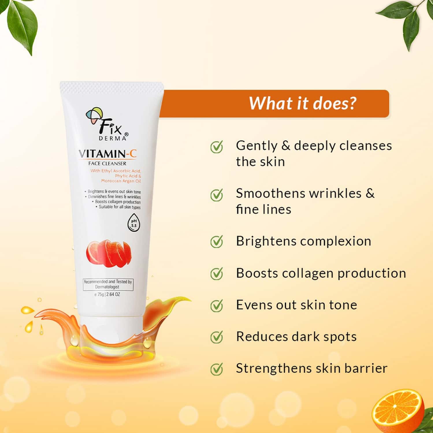 Buy FIXDERMA VITAMIN C FACE CLEANSER WITH ASCORBIC ACID - 75G Online ...
