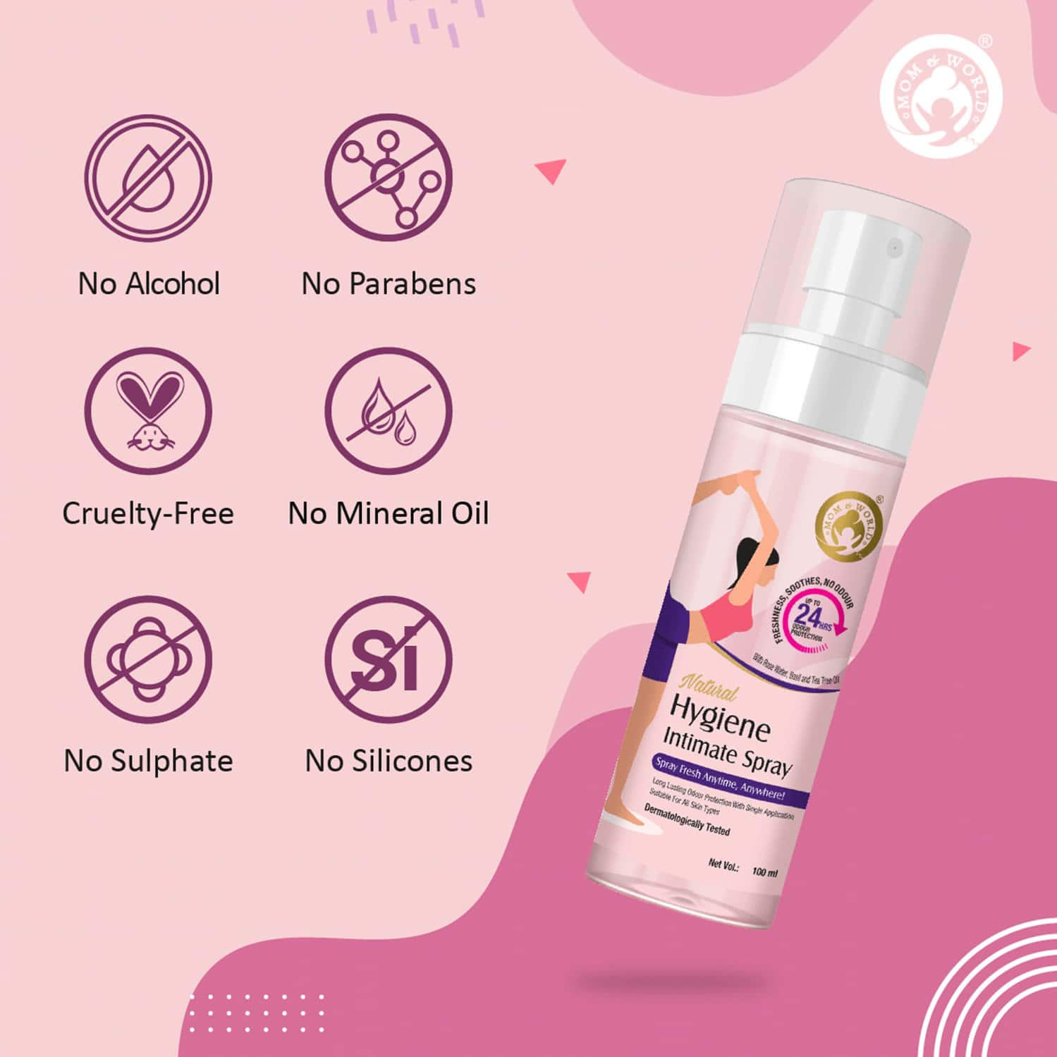 Buy MOM & WORLD NATUAL HYGIENE INTIMATE SPRAY DERMATOLOGICALLY UPTO 24 ...