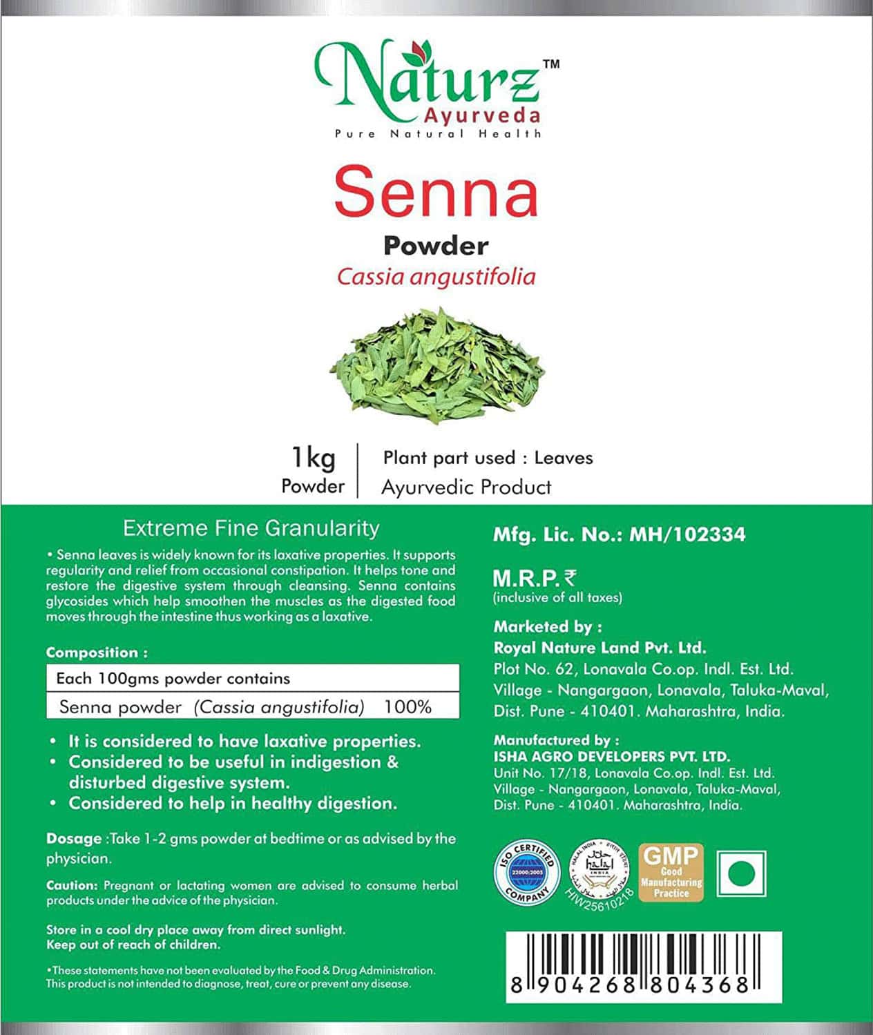 Buy NATURZ AYURVEDA SENNA POWDER - 1 KG VALUE PACK OF 2 Online & Get ...