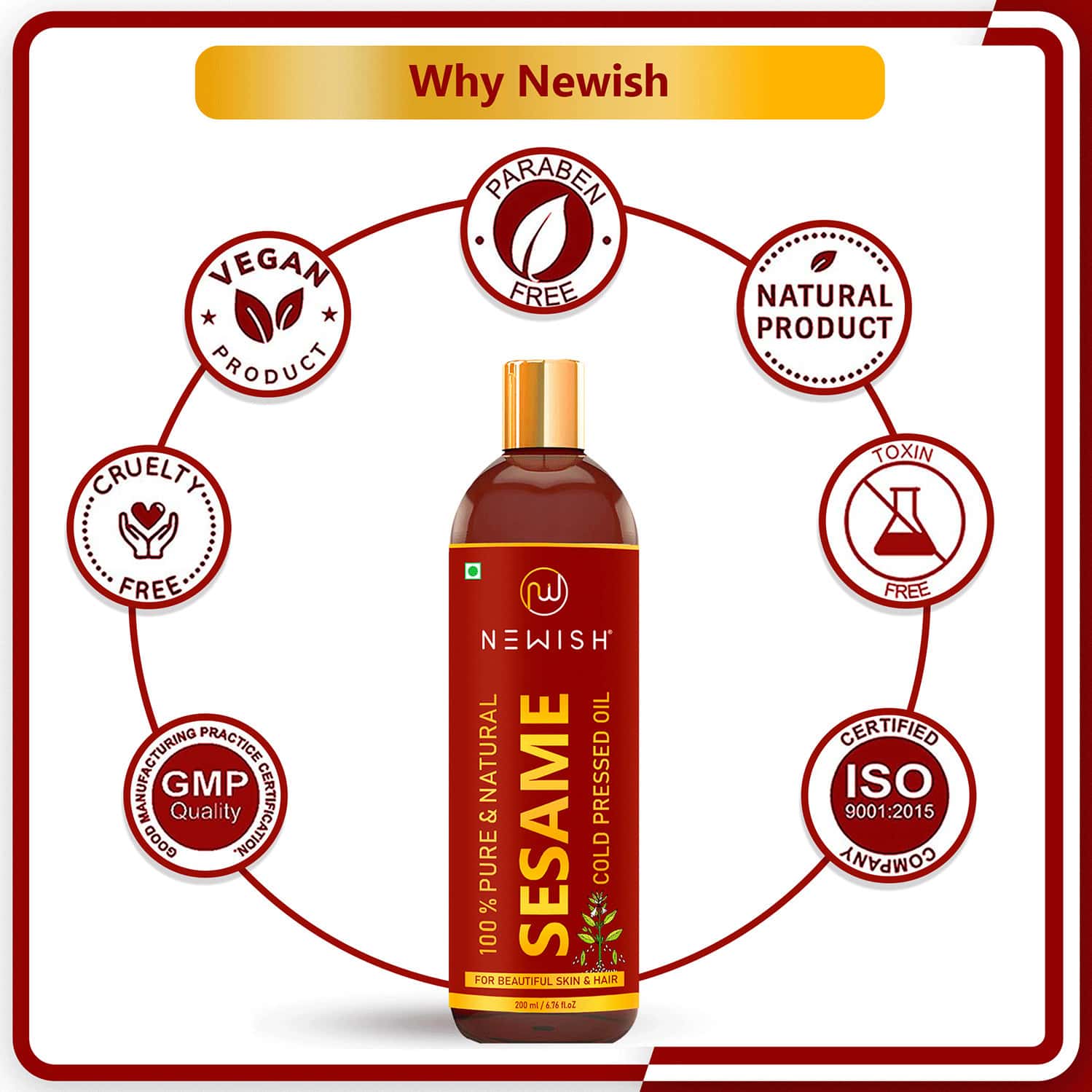 Buy NEWISH COLD PRESSED SESAME OIL FOR HAIR, SKIN AND MASSAGE (TIL KA ...