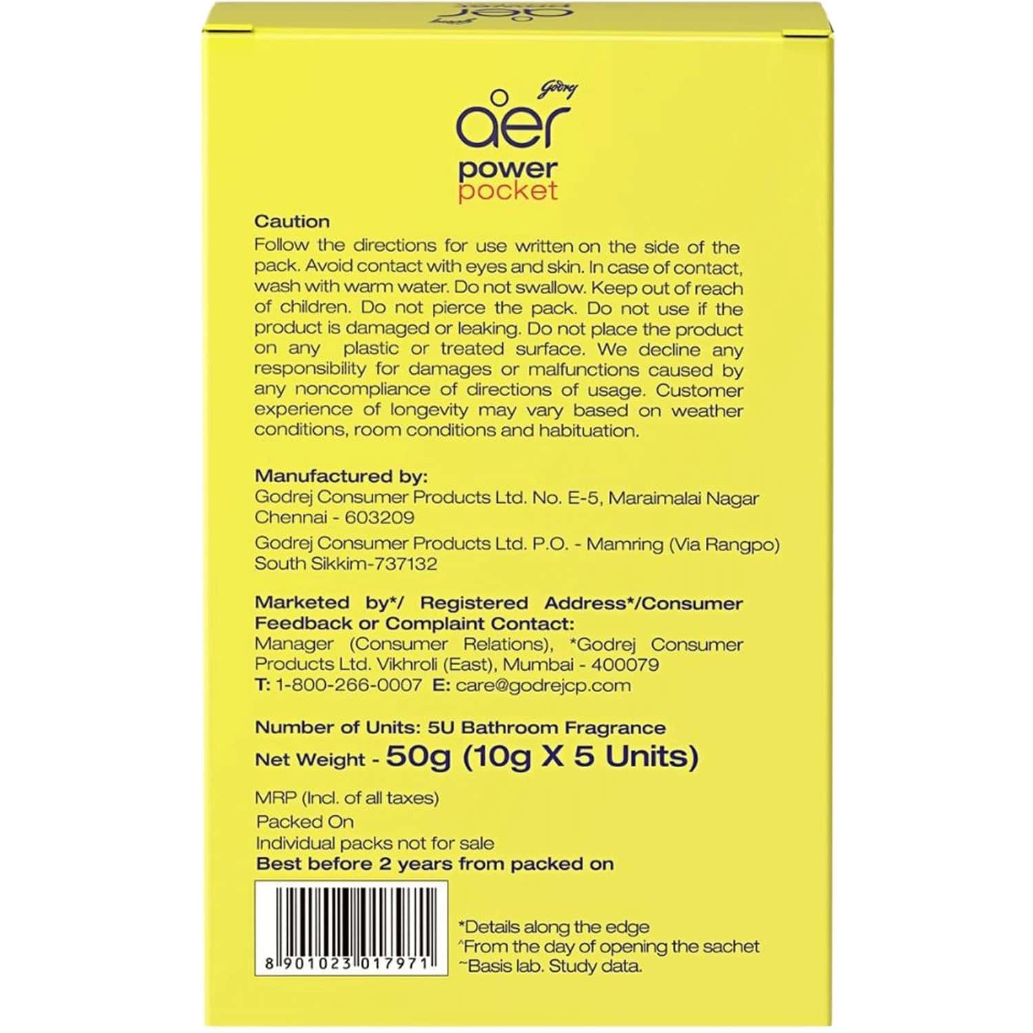 Buy GODREJ AER POWER POCKET BATHROOM FRESHNER (ASSORTED - PACK OF 5 ...