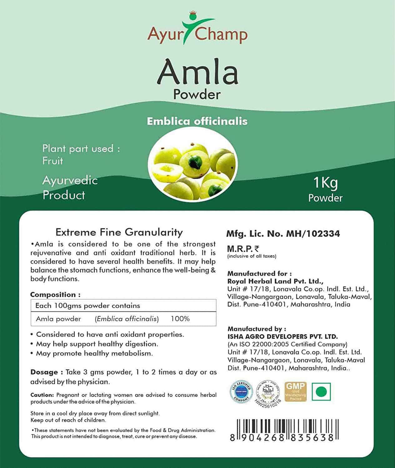 Buy AYUR CHAMP - PACK OF 2 -AMLA POWDER - 1 KG Online & Get Upto 60% ...