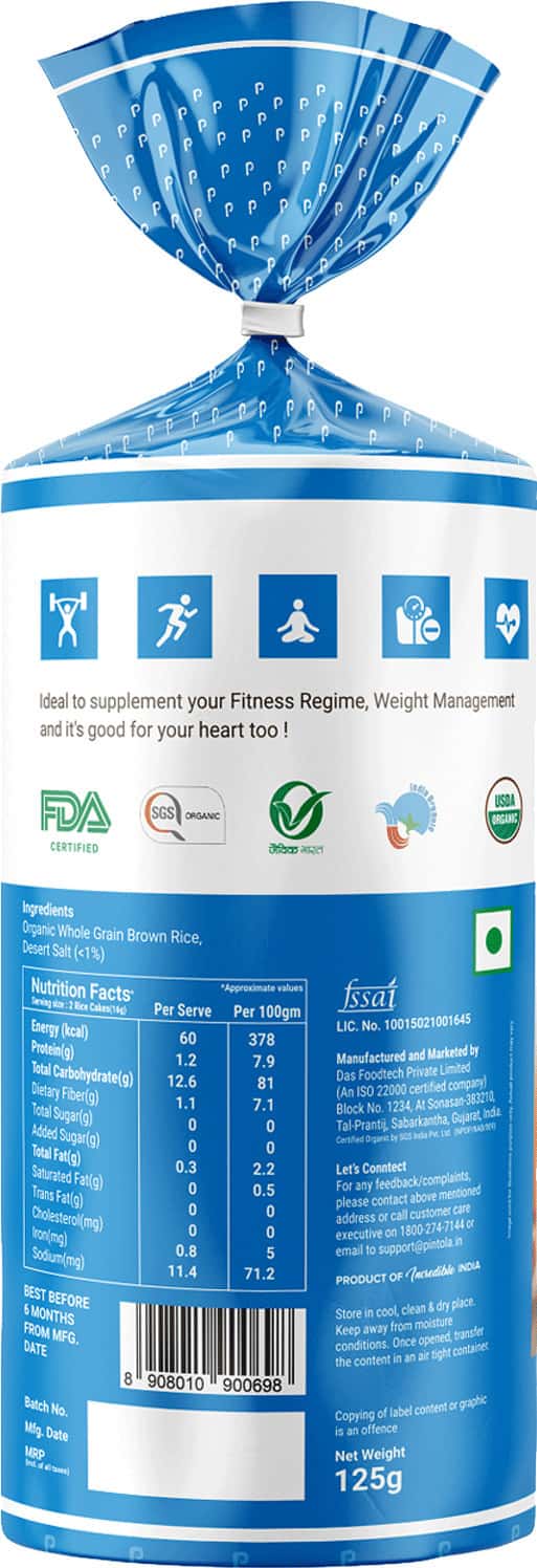 Buy PINTOLA WHOLE BROWN RICE CAKE 125G(SALTED) PACK Online & Get Upto ...