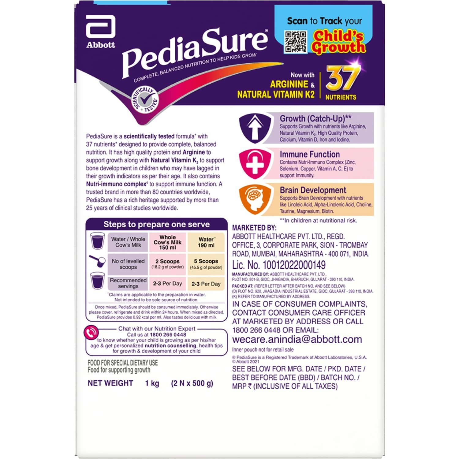 Buy PEDIASURE COMPLETE BALANCED NUTRITION TO HELP KIDS GROW - 1 KG ...