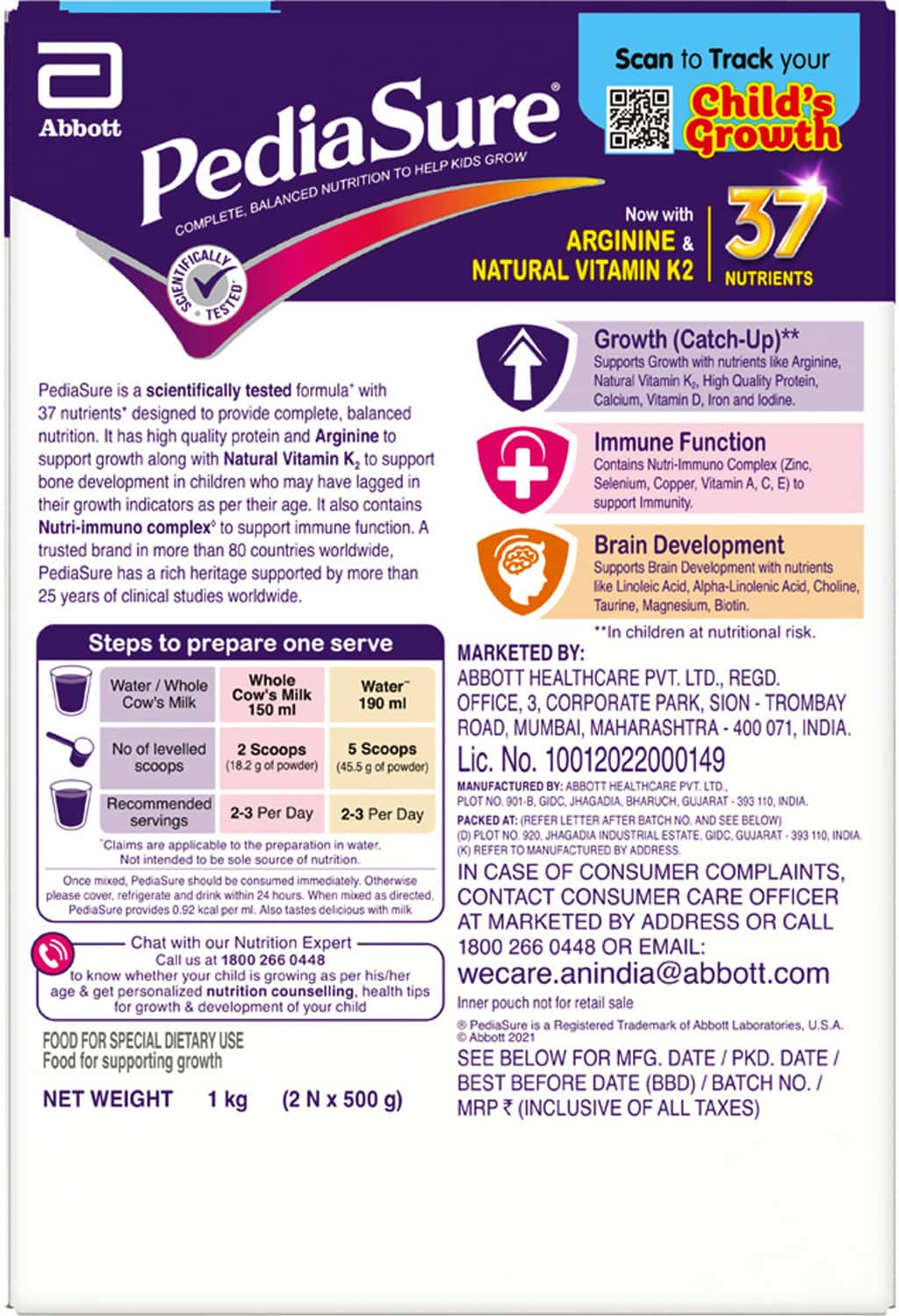 Buy PEDIASURE COMPLETE BALANCED NUTRITION TO HELP KIDS GROW - 1 KG ...