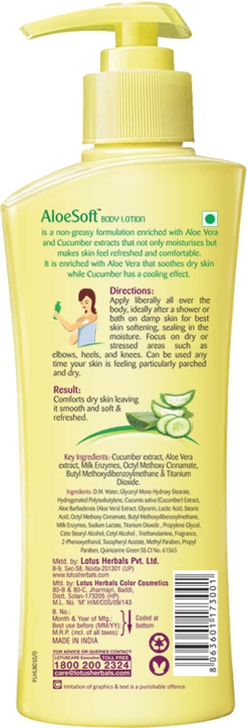 Buy LOTUS HERBALS ALOESOFT DAILY BODY LOTION SPF 20 250 ML Online & Get ...