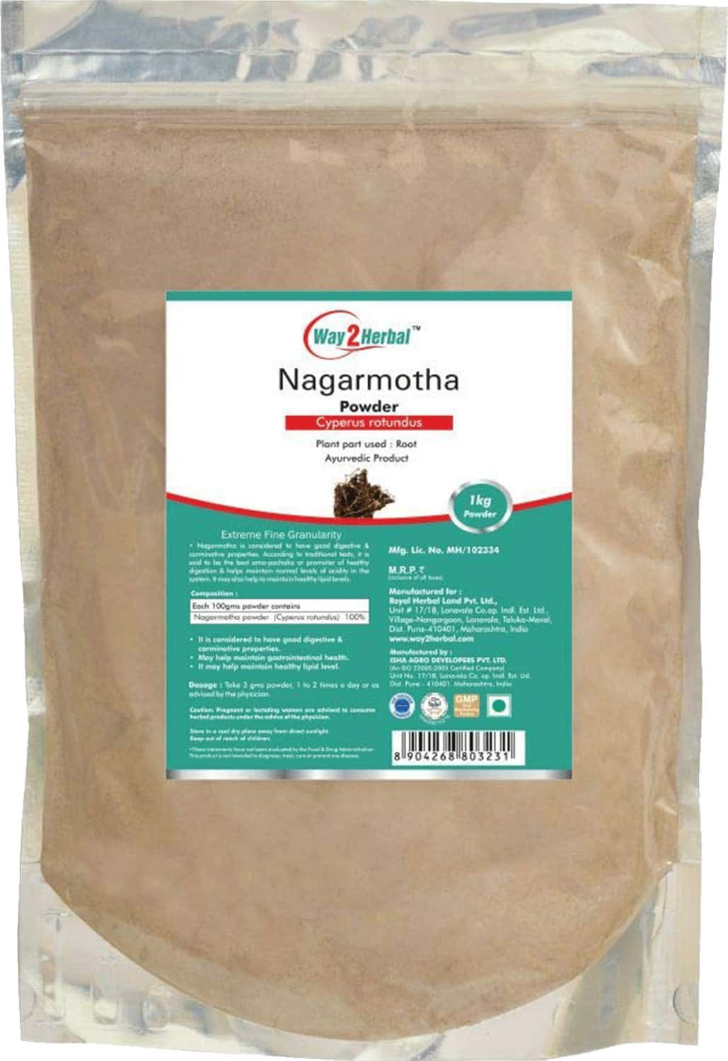 Buy WAY2HERBAL NAGARMOTHA POWDER/CYPERUS ROTUNDUS - 1 KG EACH (PACK OF ...