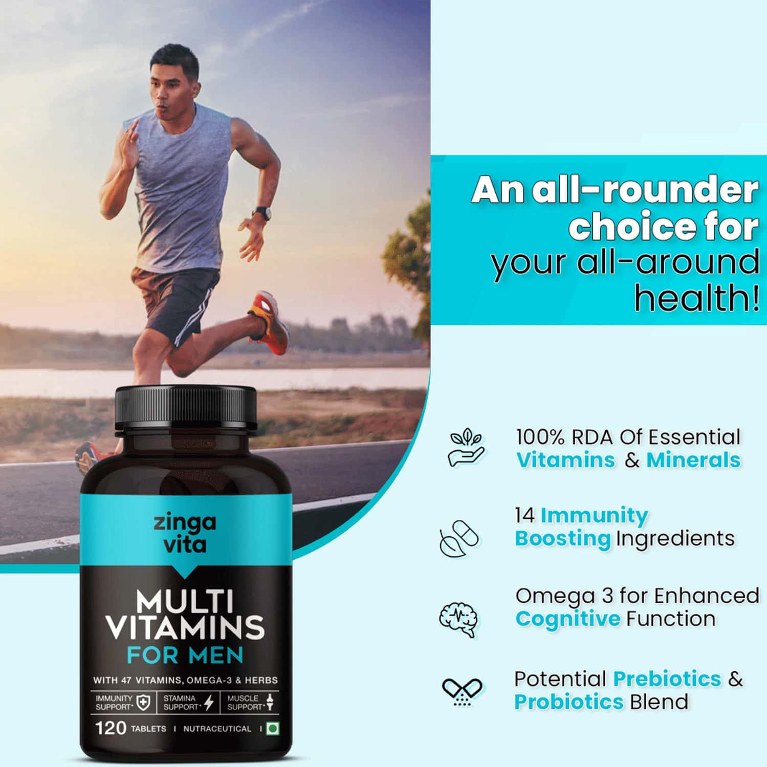 Buy ZINGAVITA MULTIVITAMIN TABLETS FOR MEN WITH VITAMINS & OMEGA-3 ...