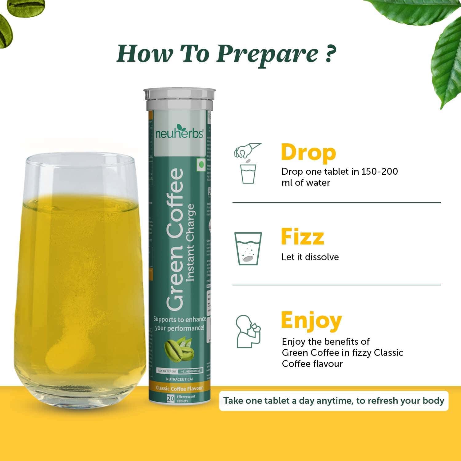 Buy NEUHERBS PLANT BASED GREEN COFFEE EFFERVESCENT TABLETS FOR ENERGY ...