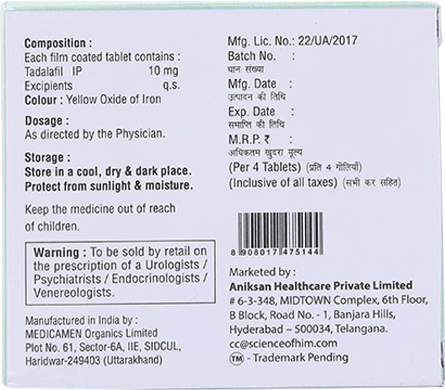 Buy SCIENCE OF HIM TADIALIS - TADALAFIL TABLETS Online & Get Upto 60% ...