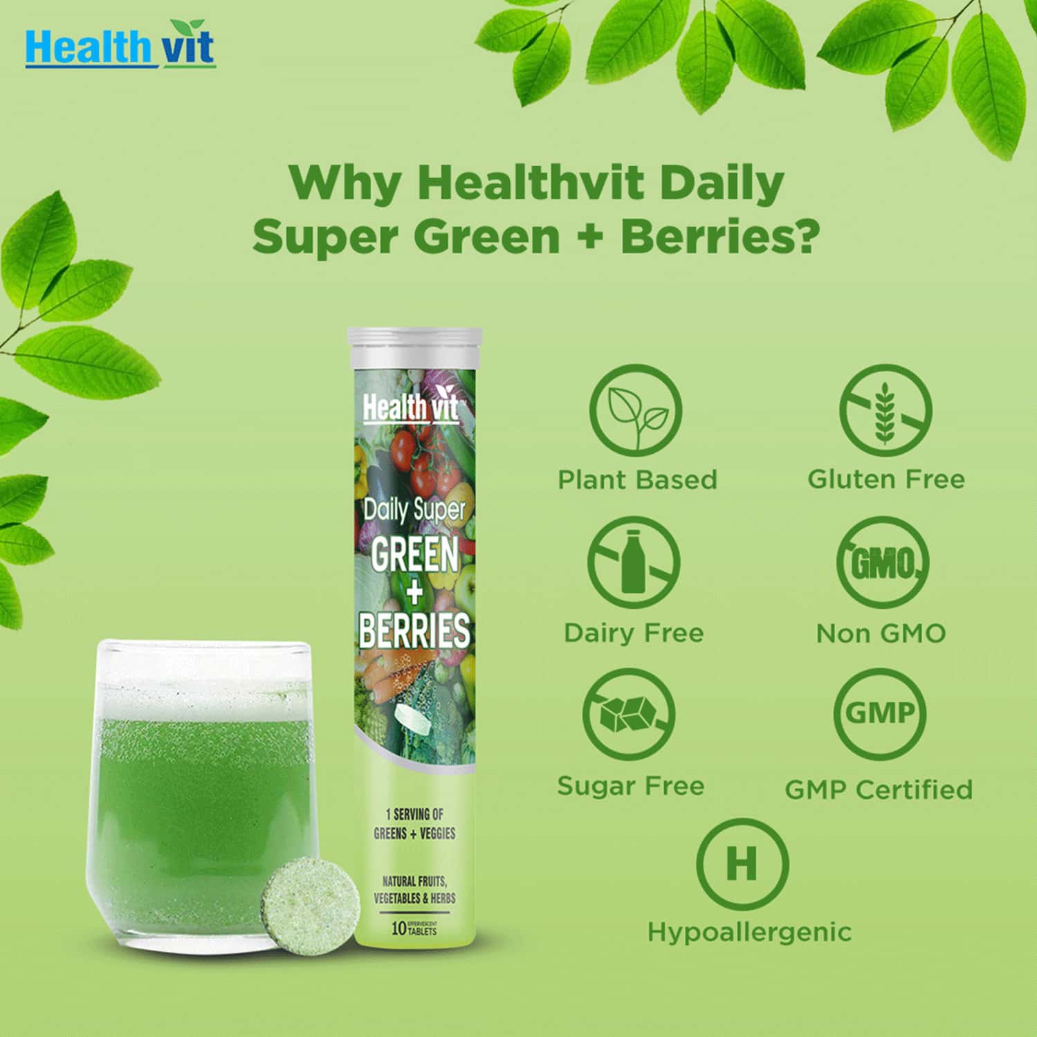 Buy HEALTHVIT DAILY SUPER GREEN + BERRIES, WHOLEFOOD MULTIVITAMIN - 10 ...