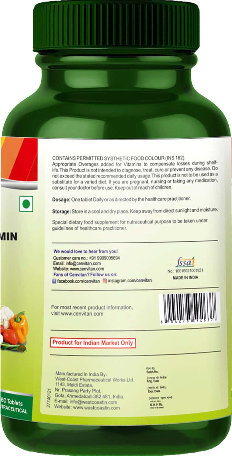 Buy HEALTHVIT CENVITAN PLANT BASED WHOLE FOOD MULTIVITAMIN FOR WOMEN 60 ...