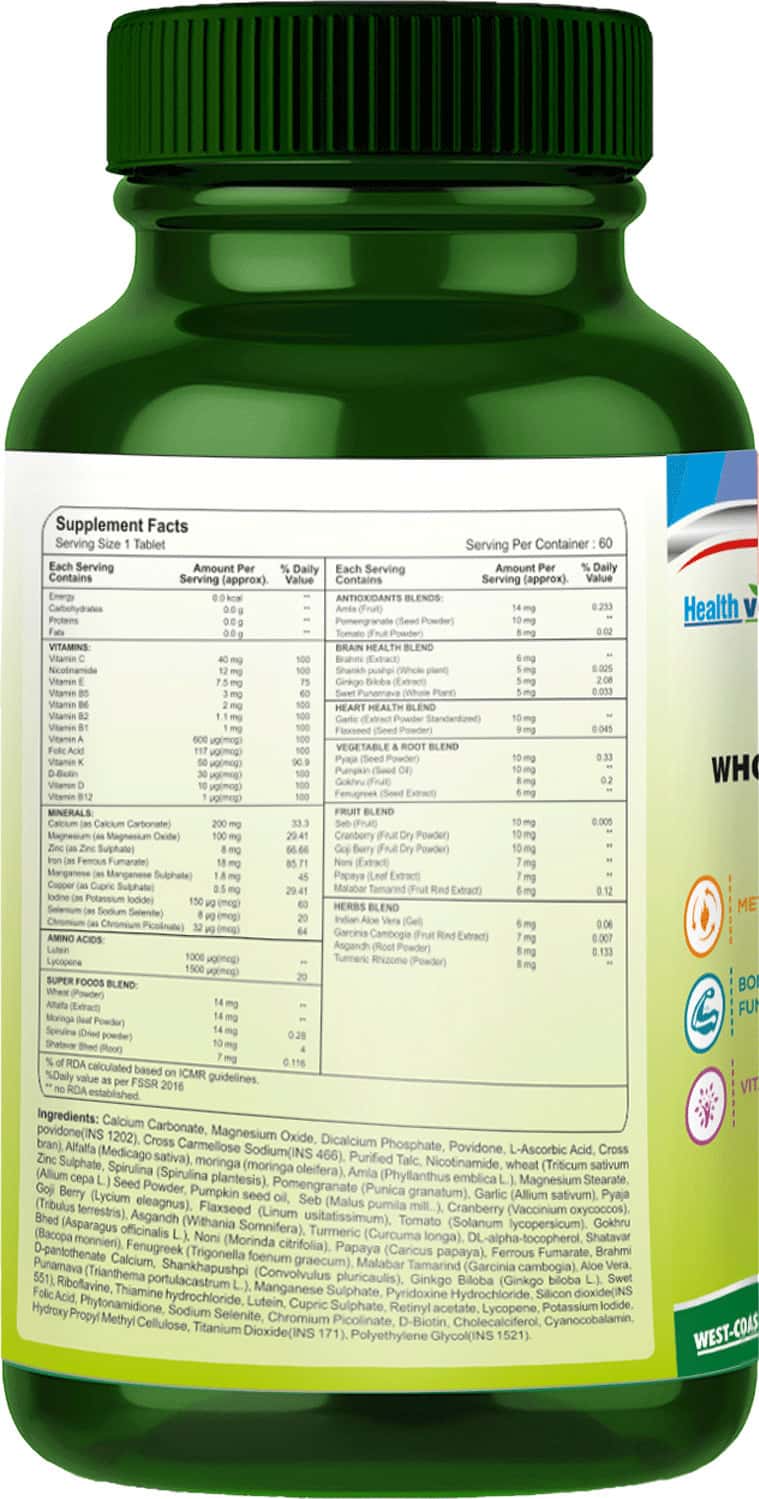 Buy HEALTHVIT CENVITAN PLANT BASED WHOLE FOOD MULTIVITAMIN FOR WOMEN 60 ...