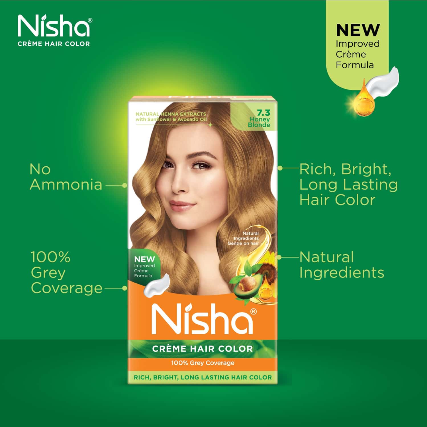 Buy NISHA CREME HAIR COLOR 7.3 HONEY BLONDE (60GM+90ML+18ML) PERMANENT ...