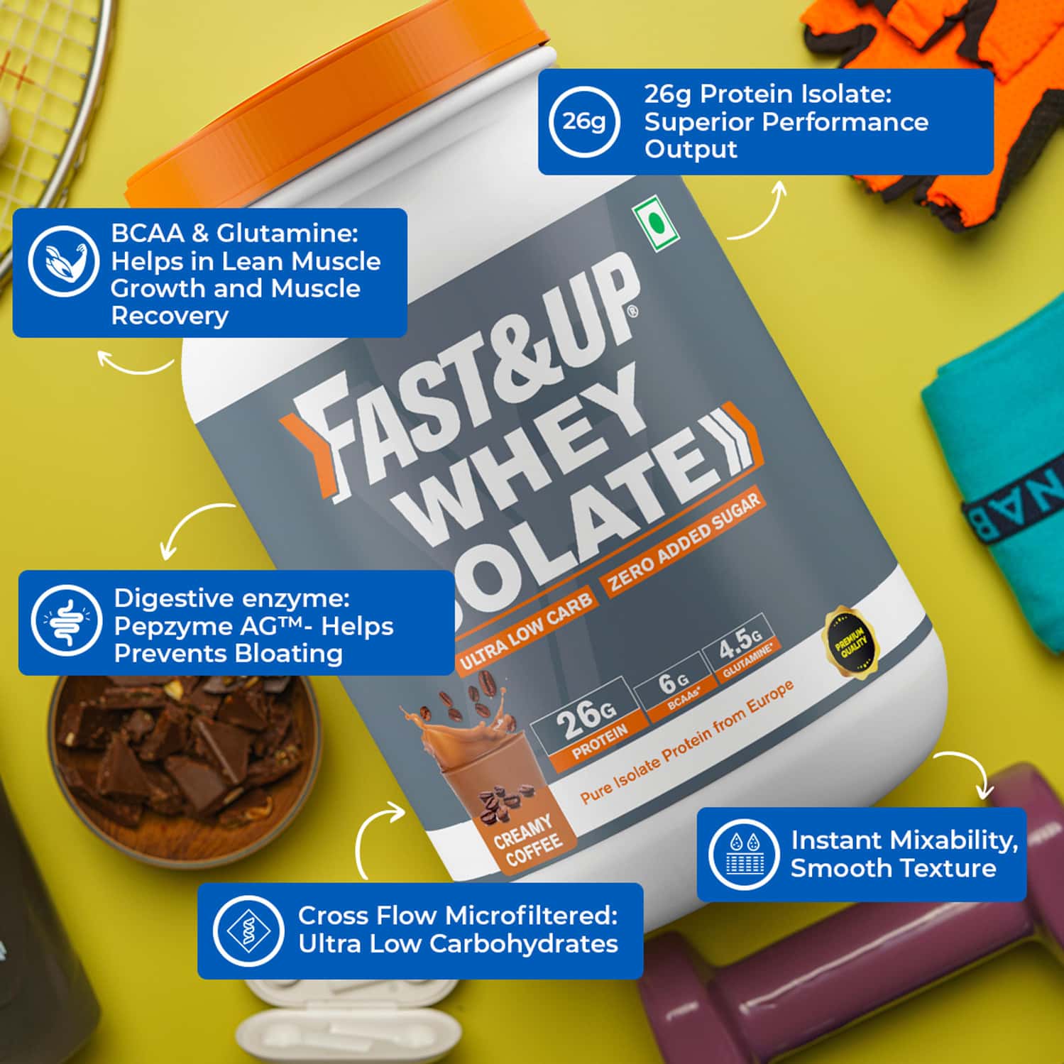 Buy FAST&UP WHEY PROTEIN PURE ISOLATE, 930G - (CREAMY COFFEE FLAVOUR ...