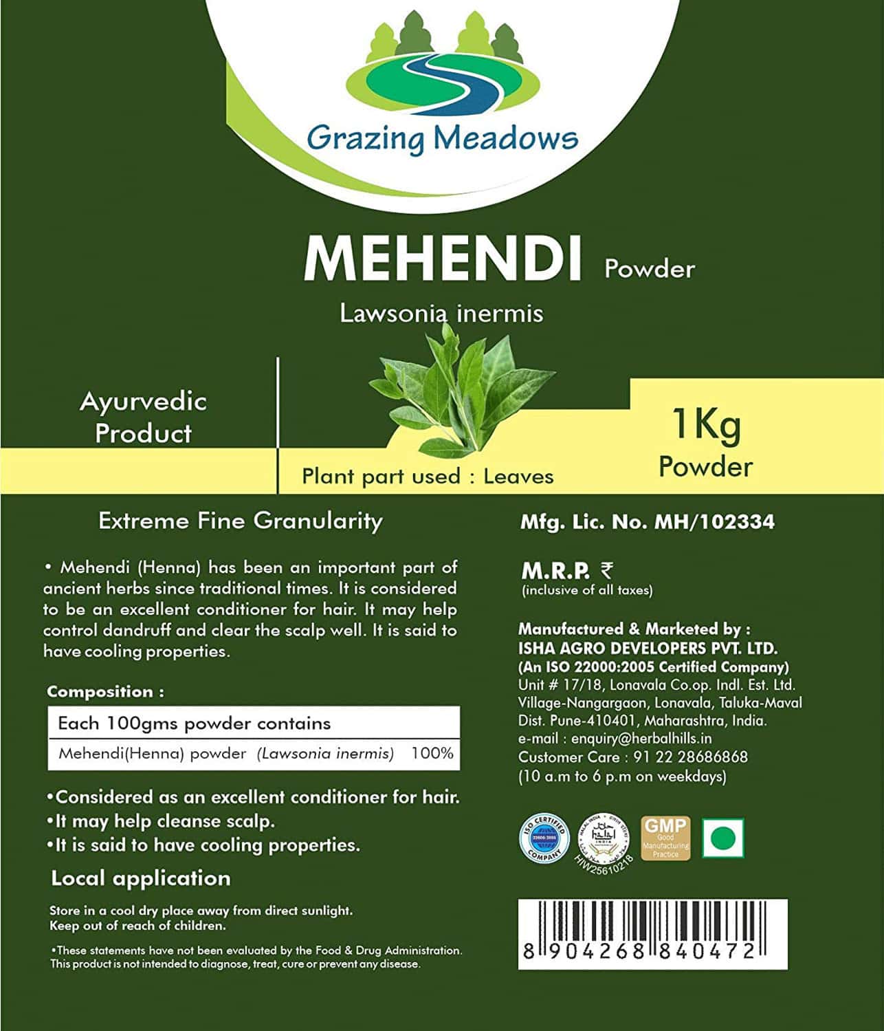 Buy GRAZING MEADOWS MEHANDI POWDER - 1 KG Online & Get Upto 60% OFF at ...