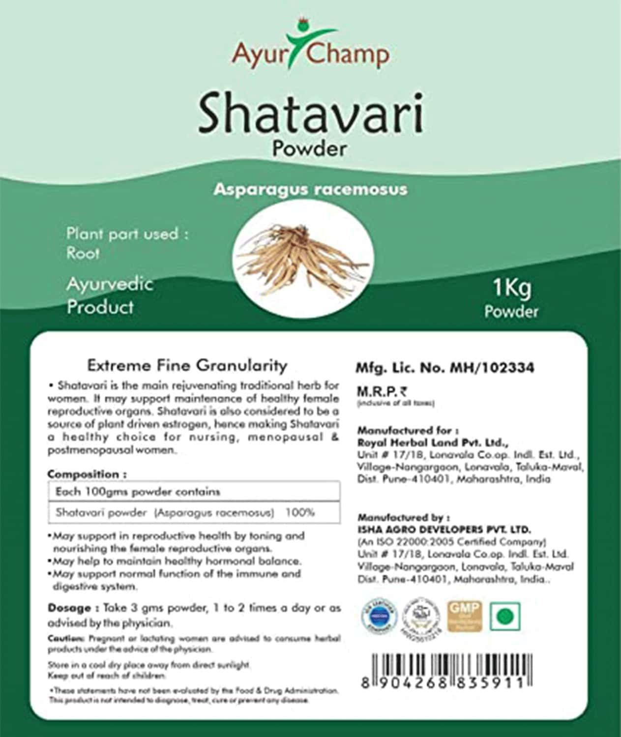Buy AYUR CHAMP - PACK OF 2 -SHATAVARI ROOT POWDER (ASPARAGUS RACEMOSUS ...