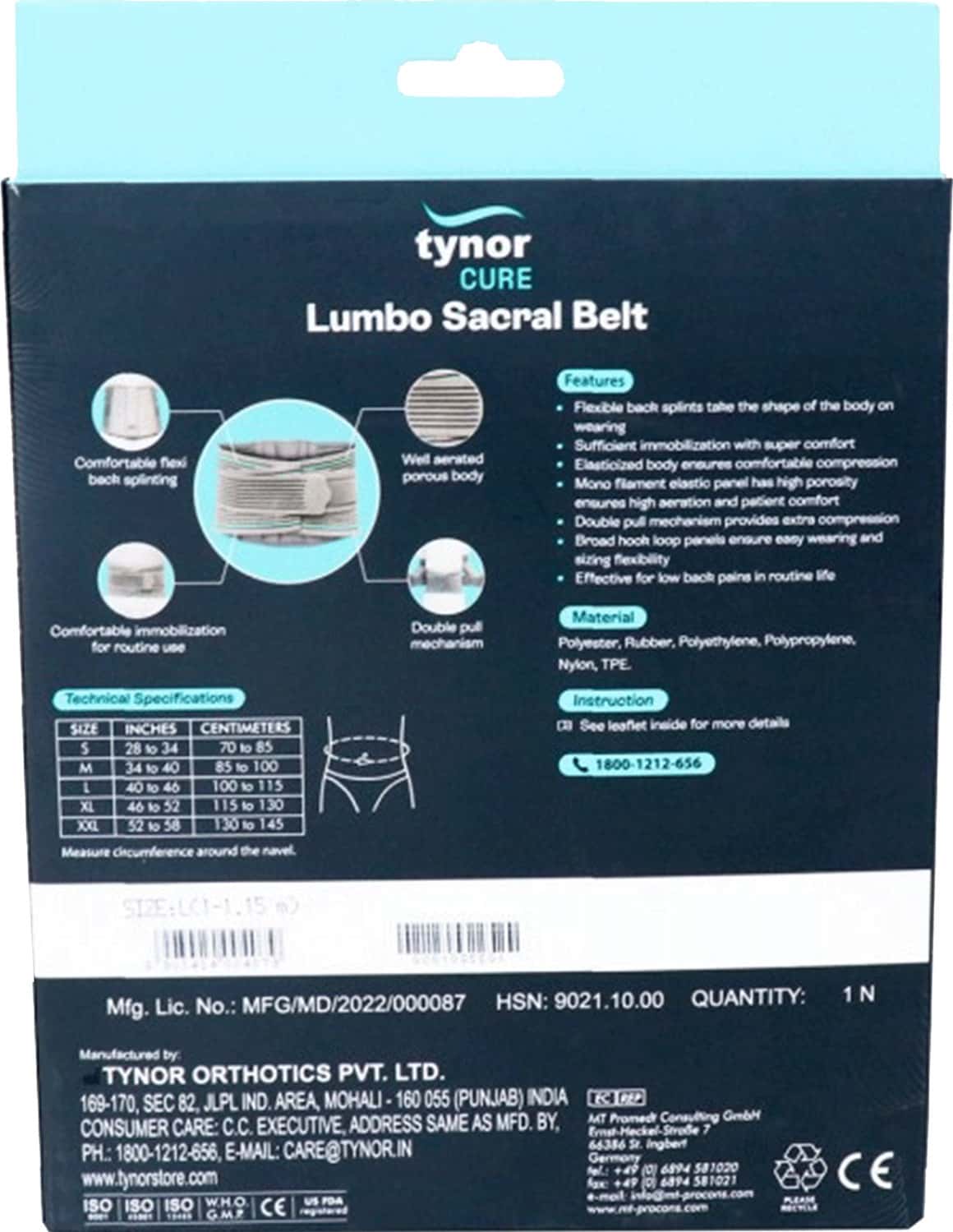 Buy TYNOR CURE LUMBO SACRAL BELT LARGE (100-150CM) 1N Online & Get Upto ...